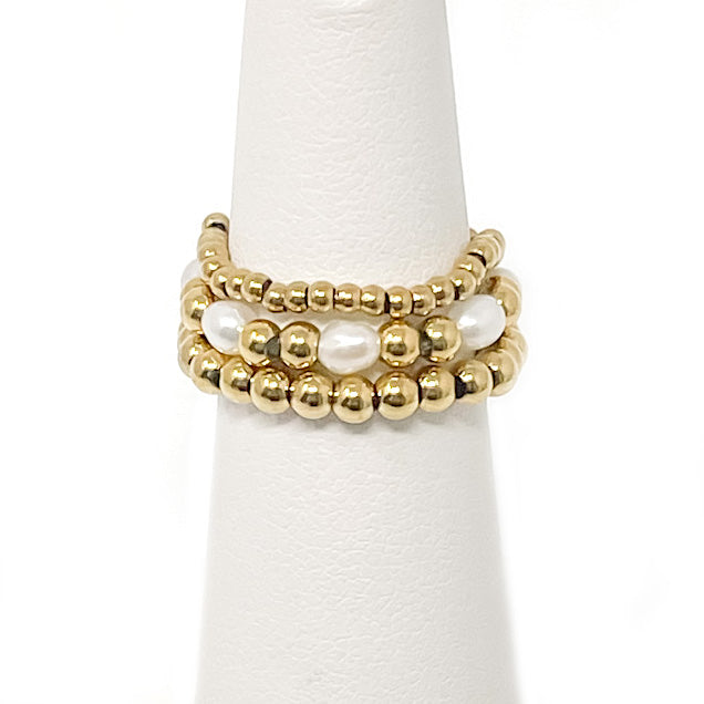 Pearl and Gold Triple Ring Stack | All For American