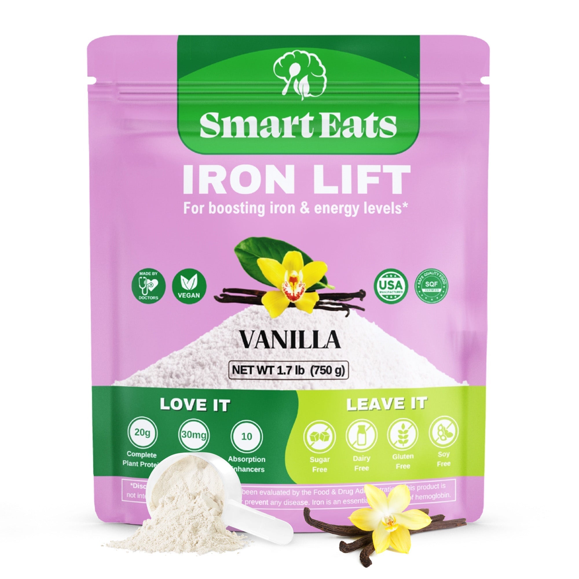 Iron Lift Protein Powder Drink Mix - 30 Servings, Vanilla | All For ...